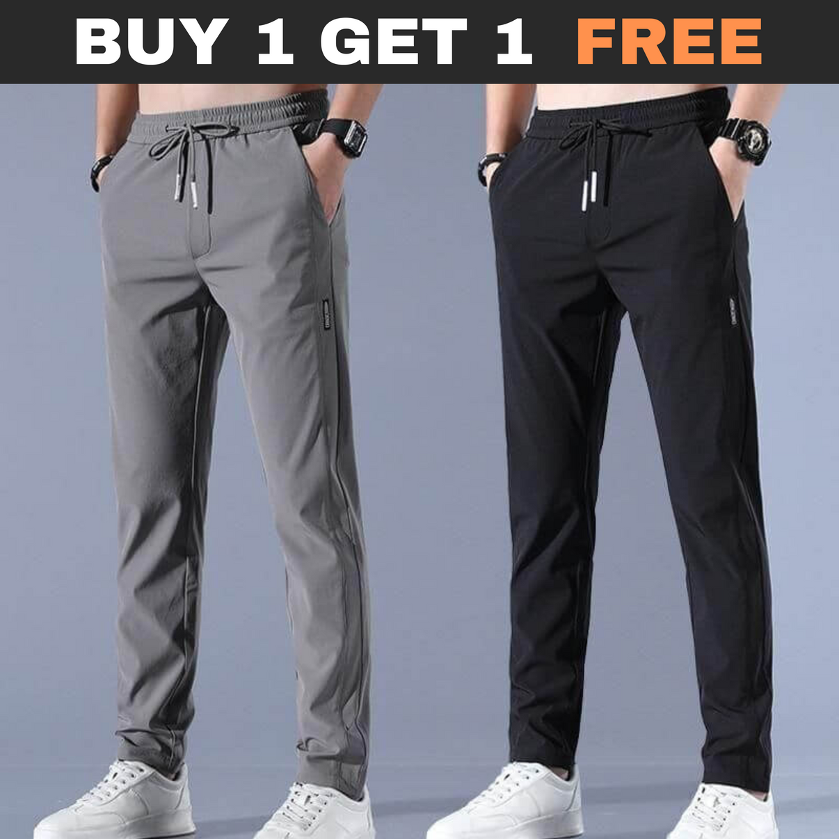 Men's Lycra Daily Wear TrackPants - Buy 1 Get 1 Free (Black + Grey ...